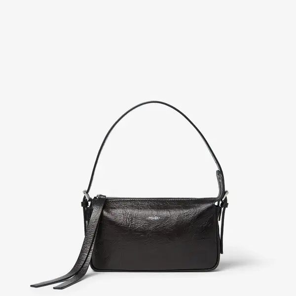 Fendi Crackled Leather Zipper Top Bag - [black]